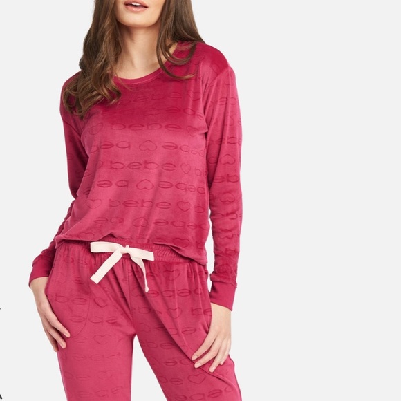 bebe | Intimates & Sleepwear | Nwt Bebe Logo Red Velour Pajama Set ...